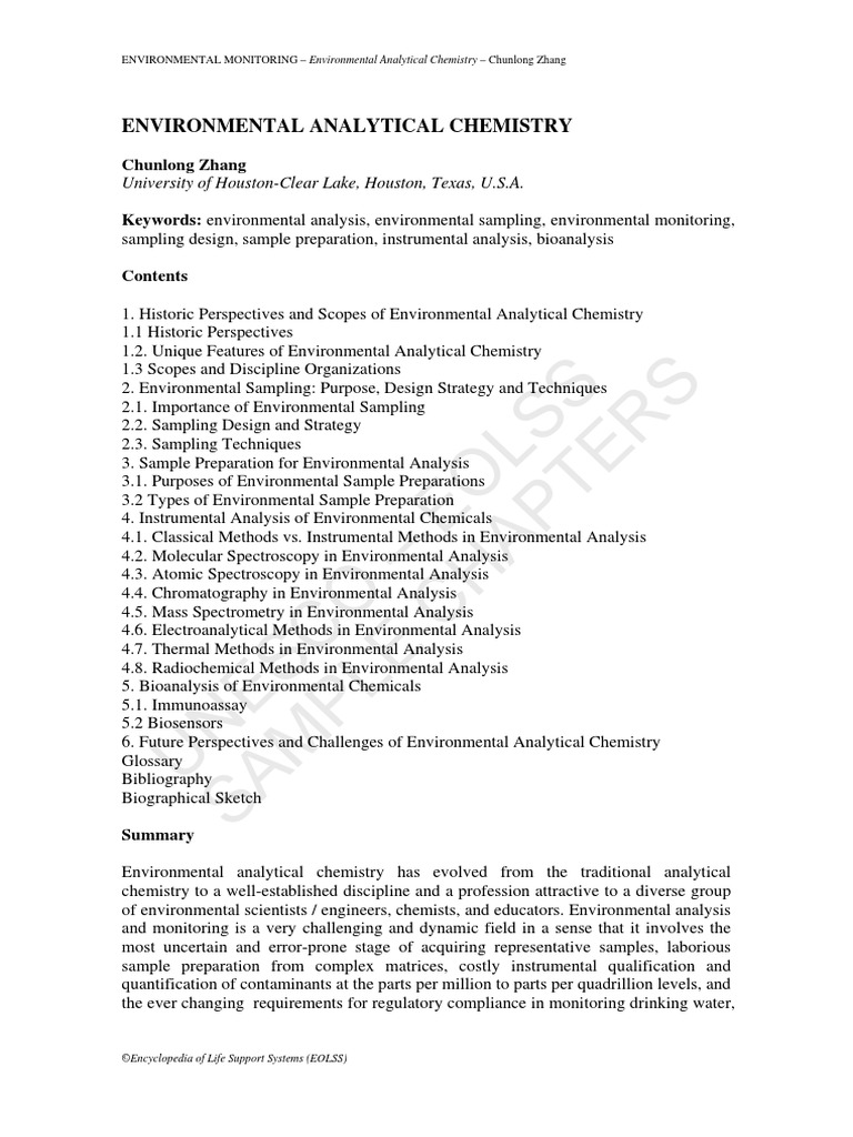 Unesco - Eolss Sample Chapters: Environmental Analytical Chemistry | PDF | Analytical Chemistry ...