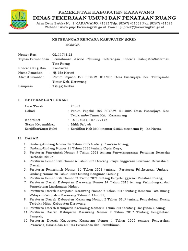 Contoh KRK Kontrakan | PDF