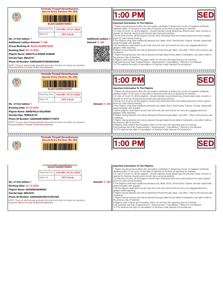 TTD Special Entry Darshan Details | PDF