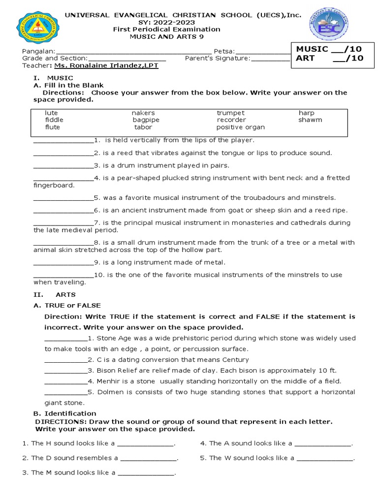 1G Mapeh 9 | PDF | Musical Instruments | String Instruments