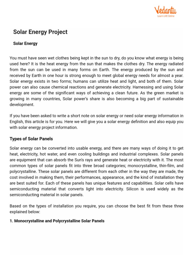 Solar Energy Project | PDF