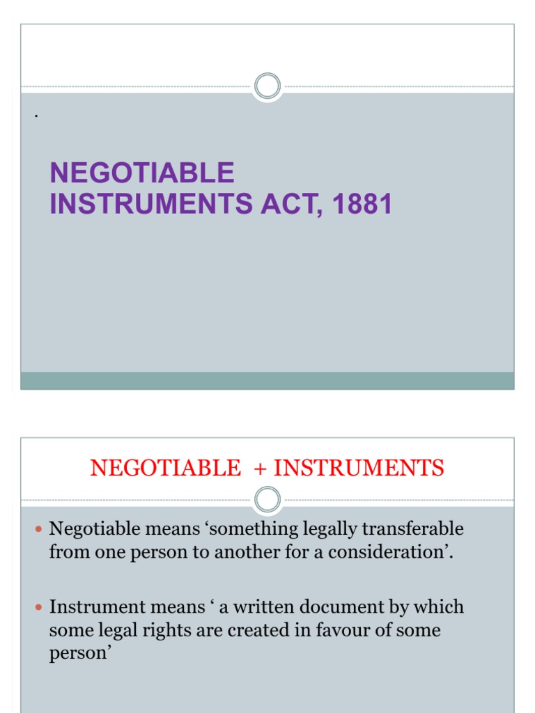 Negotiable Instruments Act 1881 | PDF | Negotiable Instrument | Cheque