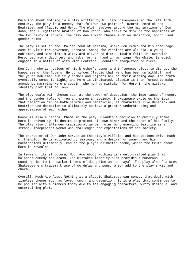 Much Ado About Nothing - Critical Analysis | PDF | Much Ado About Nothing