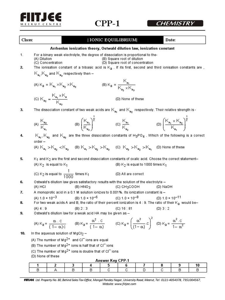 Ionic Equilibrium - CPP-1 To 5 - CRS | PDF | Ph | Acid Dissociation Constant