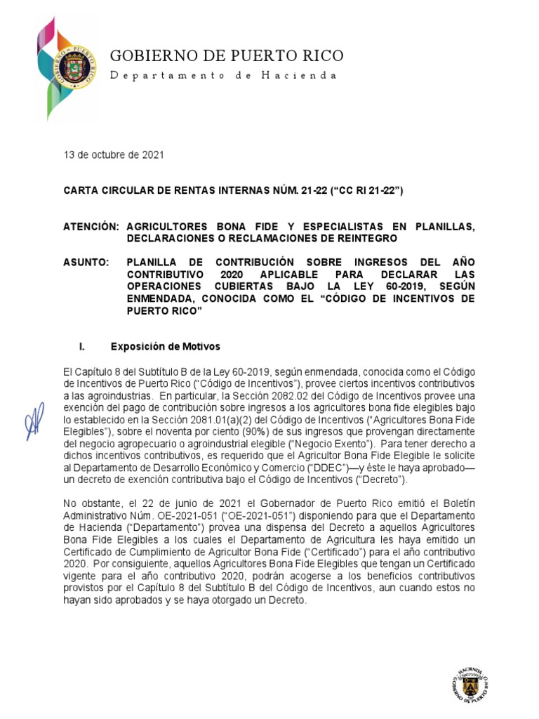 CC Ri 21-22 Agricultores Bonafide 13-Oct-2021 Signed | PDF | Puerto Rico