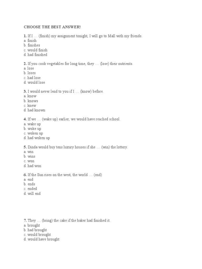 Conditional Sentences - Choose The Best Answer | PDF