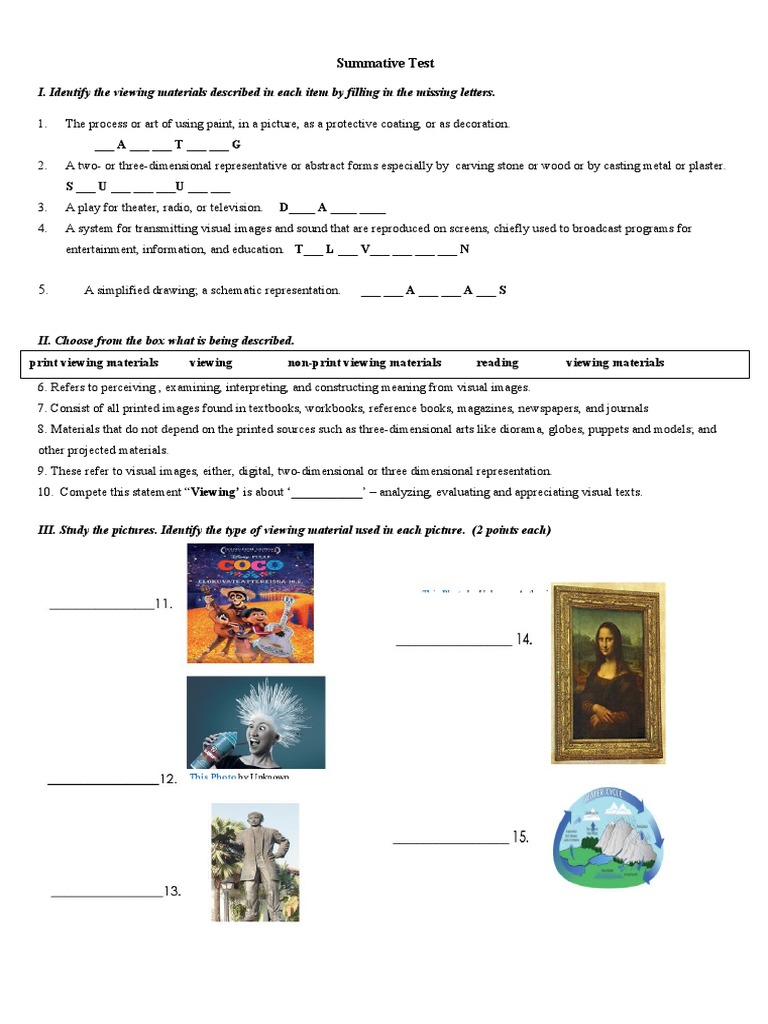 Summative Test Identify Viewing Materials | PDF