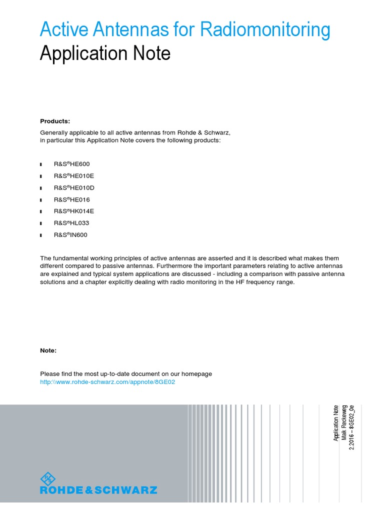 8GE02 0e Active Antennas For Radiomonitoring | PDF | Antenna (Radio ...
