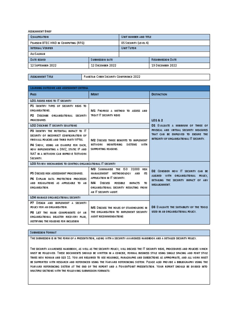 Assignment Brief Unit 05 Security Sep 2022 | PDF | Computer Security ... Assignment Brief Unit 05 Security Sep 2022 | PDF | Computer Security ...