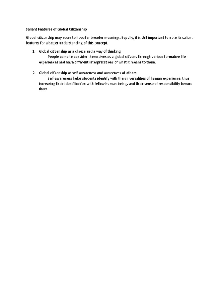 Key Features of Global Citizenship | PDF