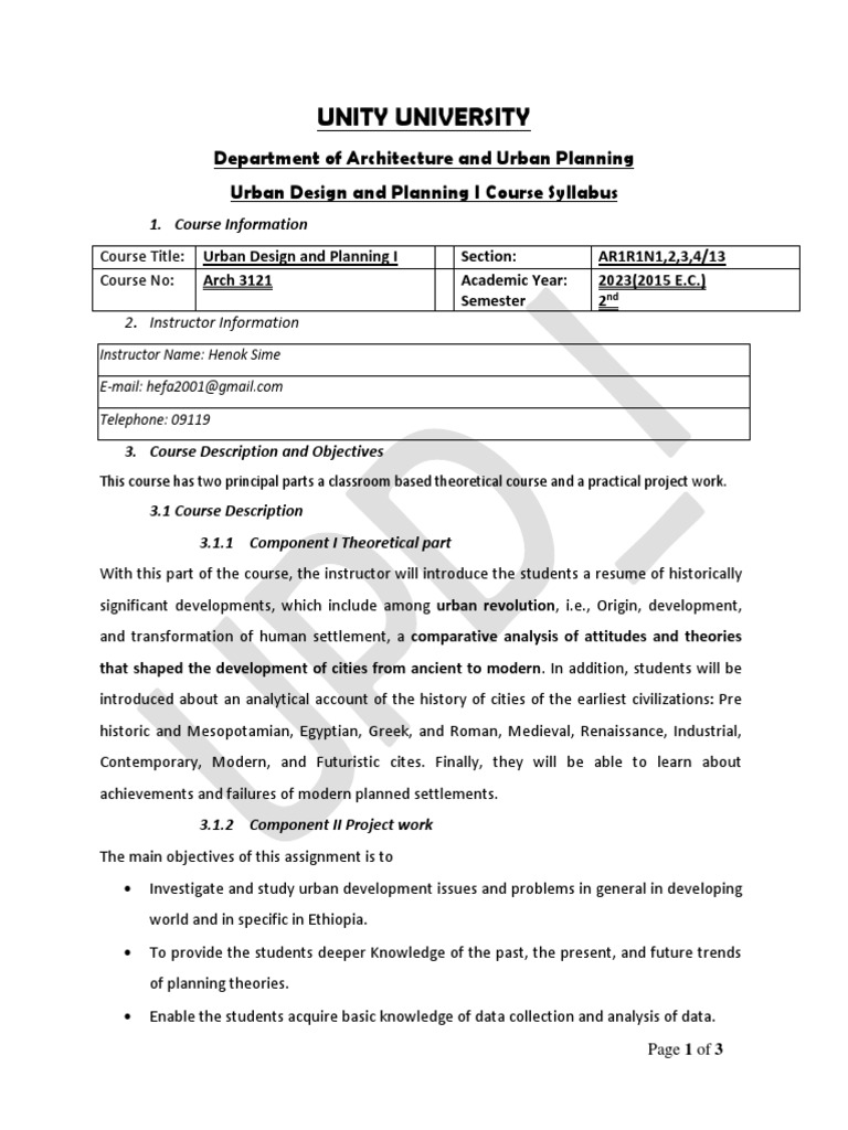 Urban Design and Planning I Syllabus | PDF | Urban Planning | Theory