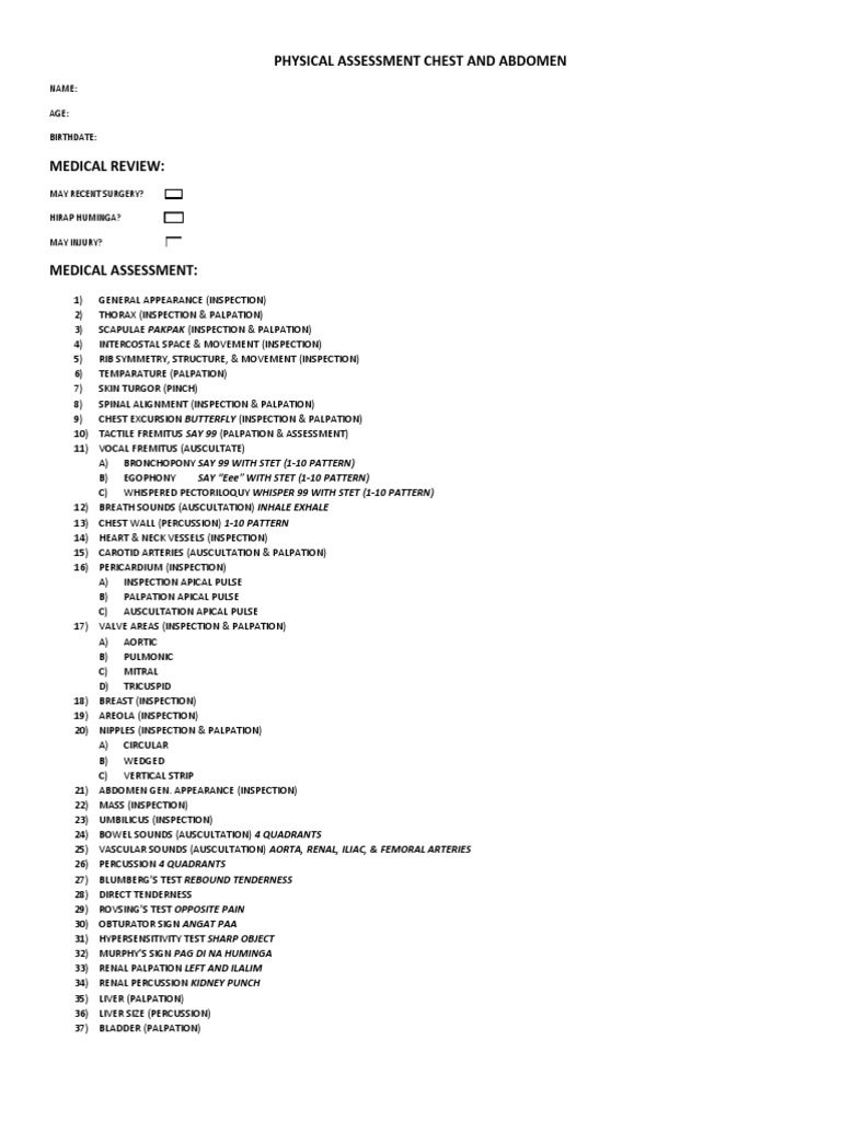 Physical Assessment Chest and Abdomen | PDF