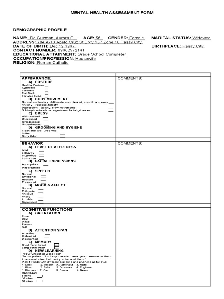 Mental Health Assessment | PDF | Neuroscience | Mental Health