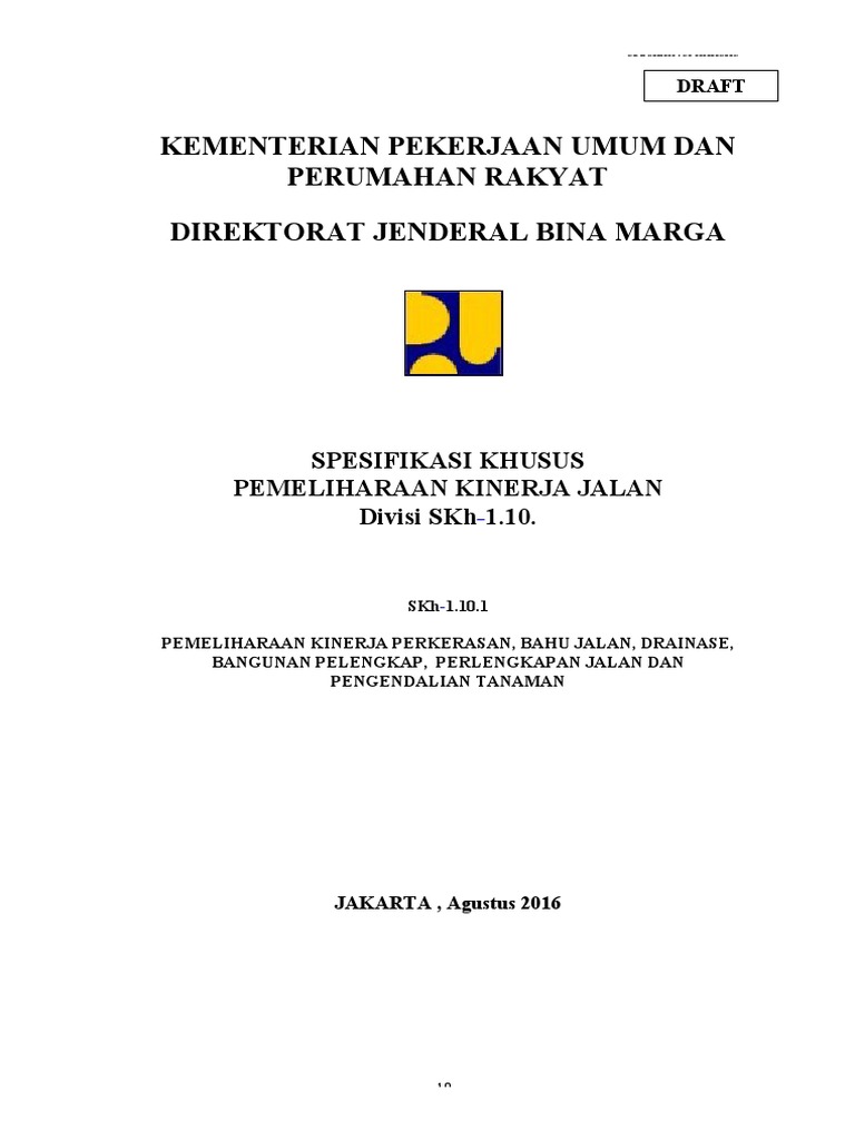 Spesifikasi Khusus Pemeliharaan Kinerja Jalan Divisi SKh-1.10 | PDF