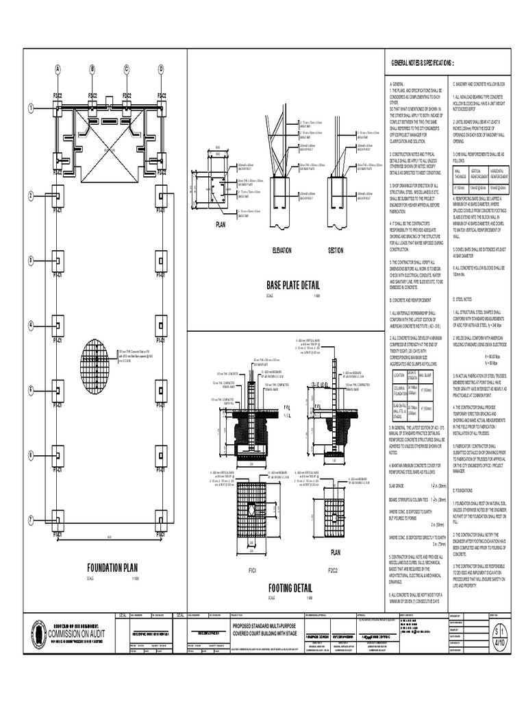 Base Plate Detail: A B C D | PDF | Concrete | Structural Steel