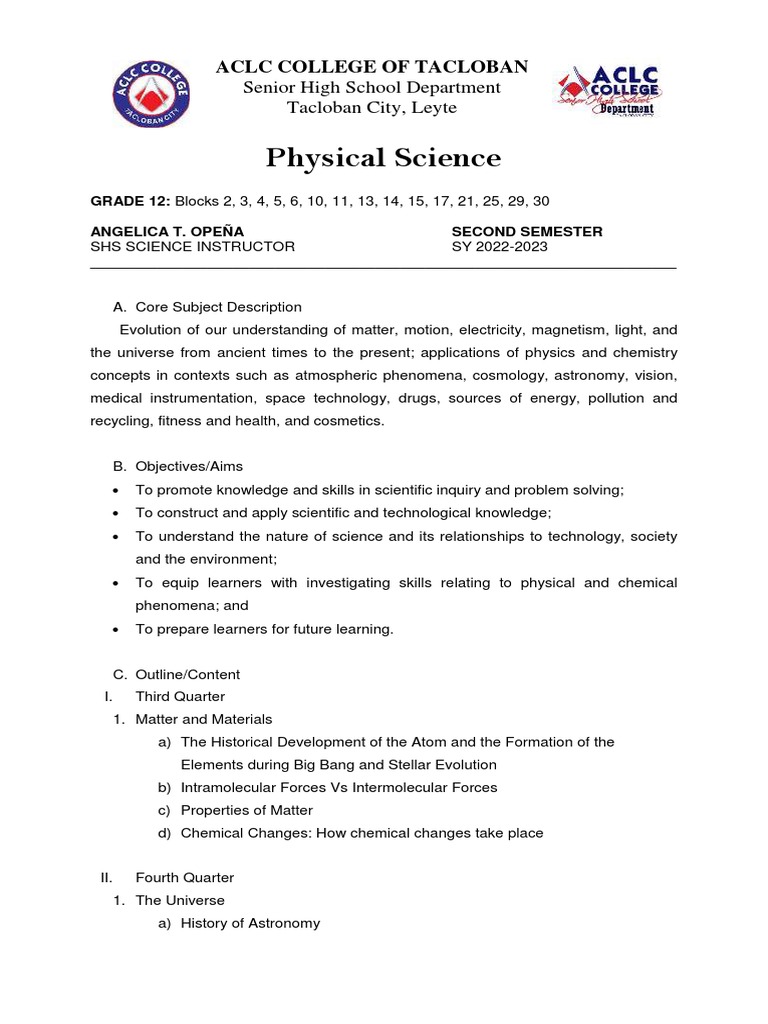 Physical Sciences Syllabus | PDF
