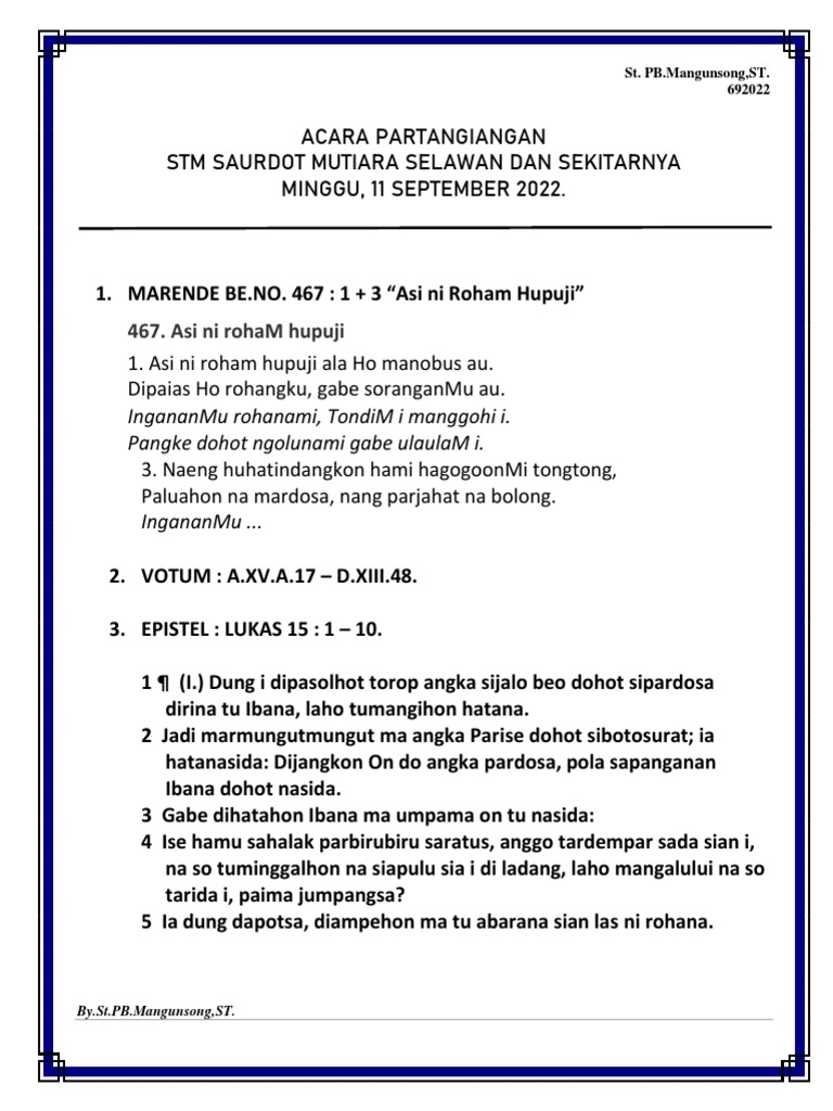 Acara Partangiangan STM 11.9.22 | PDF