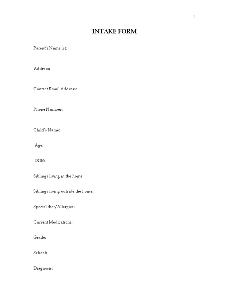 Sample Intake Form | Download Free PDF | Imitation | Sibling
