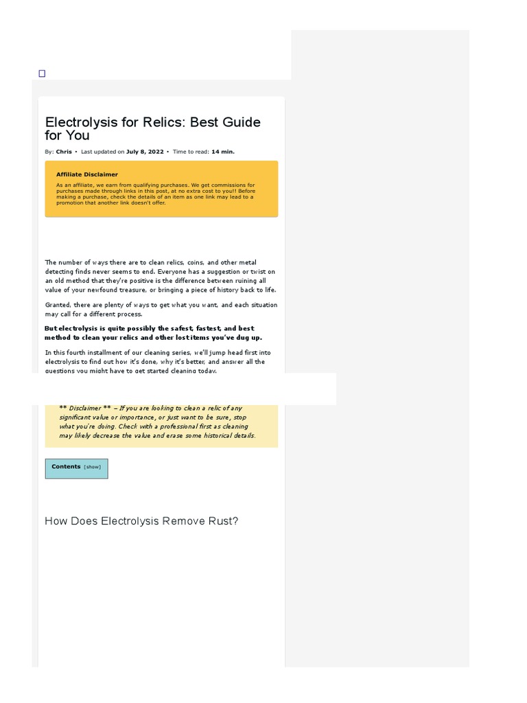 Electrolysis Guide for Cleaning Relics | PDF | Rust | Anode