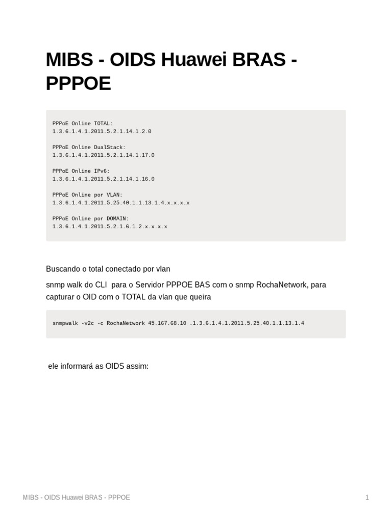 Mibs - Oids Huawei Bras - Pppoe | PDF