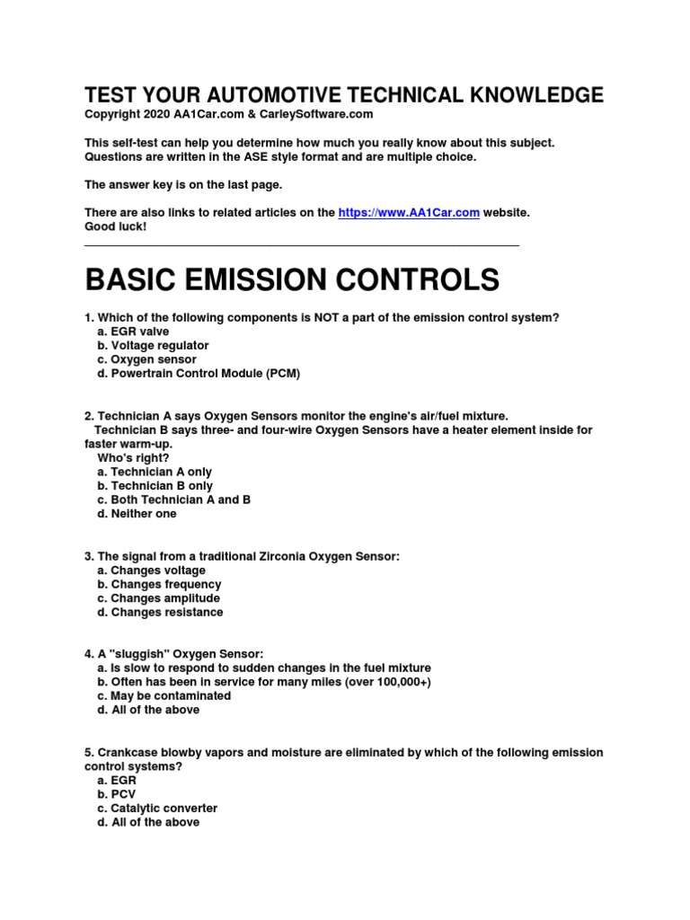 Self-Test Emission Controls | PDF | Exhaust Gas | Engines