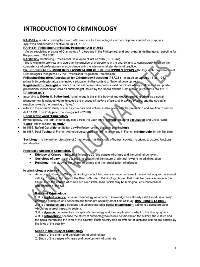 Introduction To Criminology | Download Free PDF | Id | Criminology