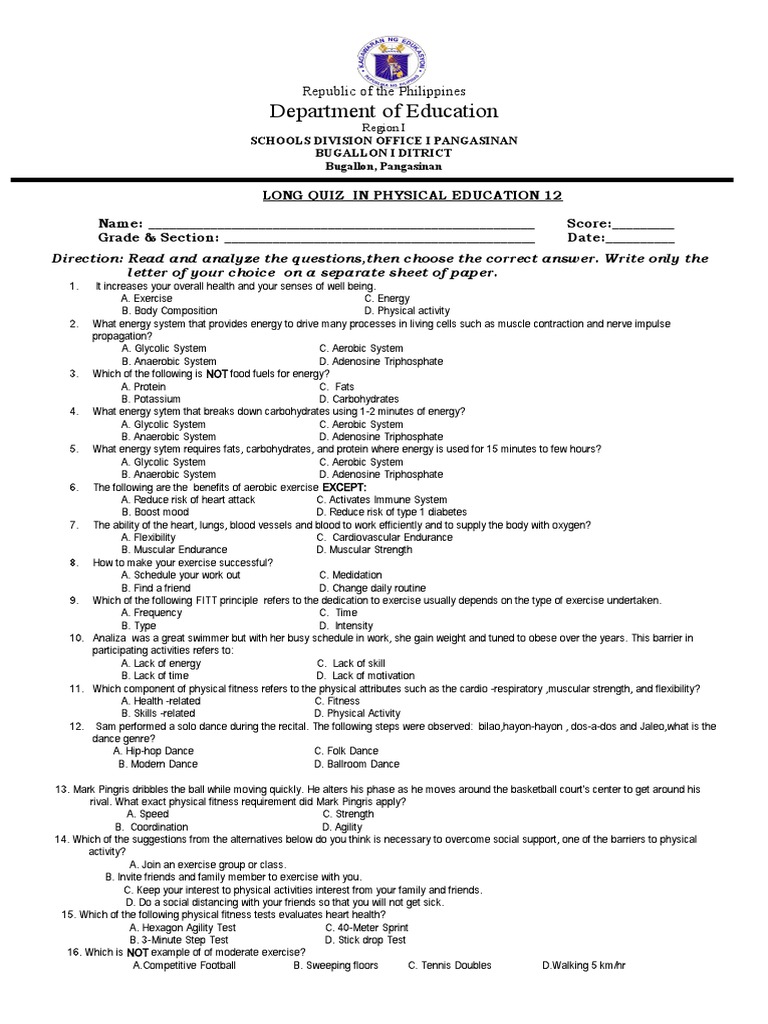 Long Quiz | PDF | Aerobic Exercise | Skeletal Muscle