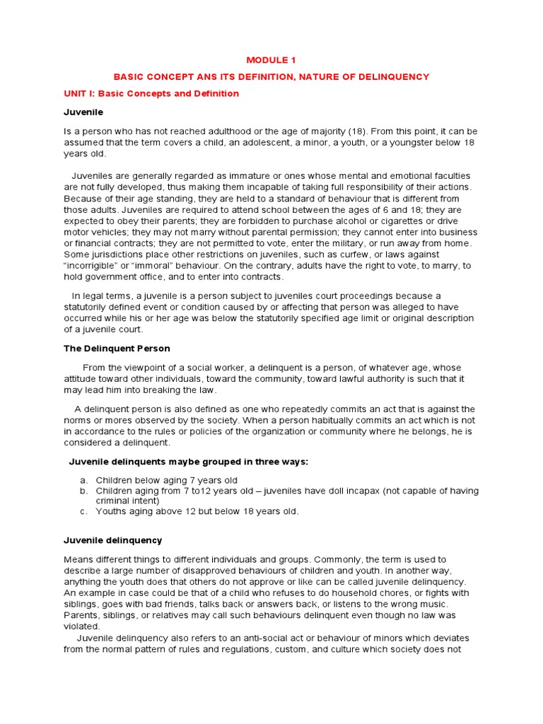 Notes in Juvenile | PDF | Juvenile Delinquency | Deviance (Sociology)