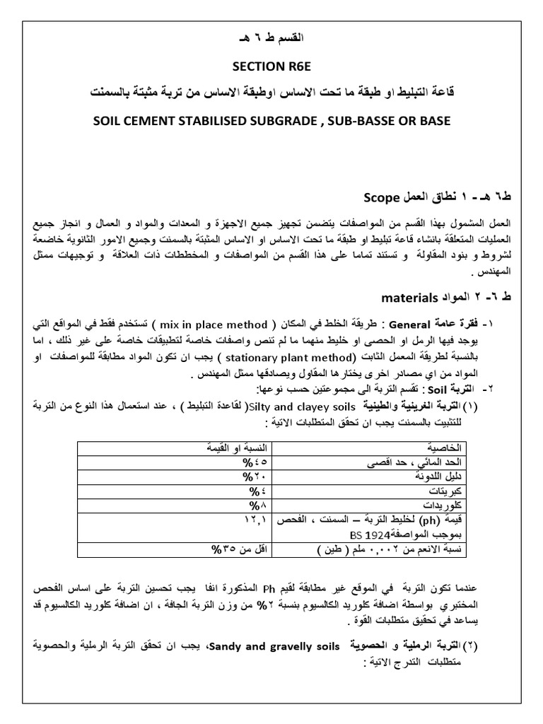 الفصول R6E,R6F,R6G من المواصفات العامة للطرق و الجسور | PDF