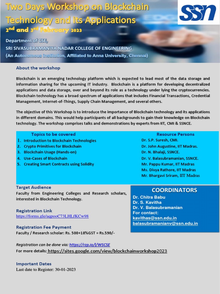 Brochure - Two Days Workshop On Blcokchain | PDF | Information ...