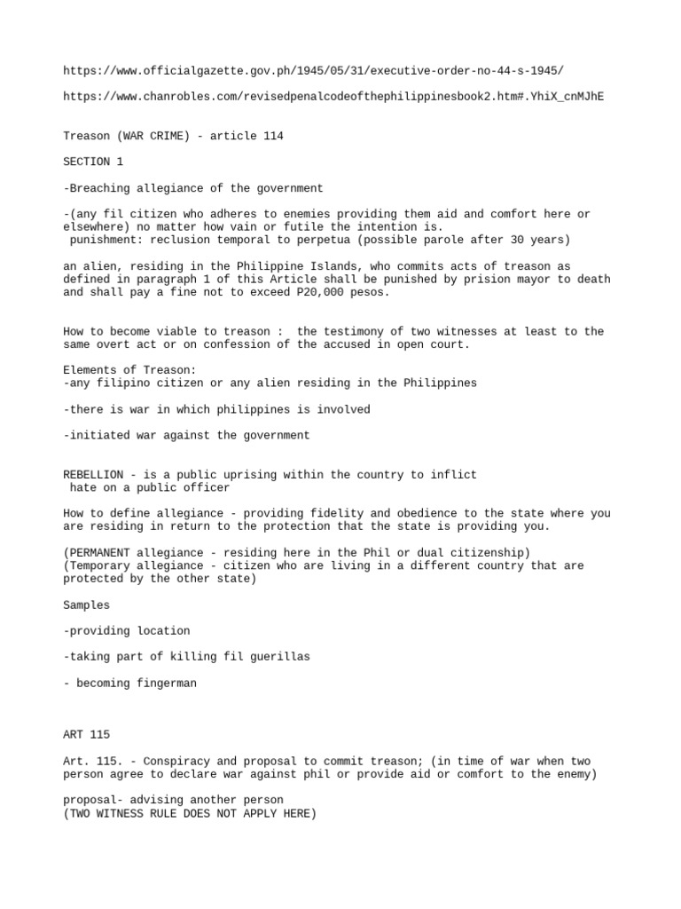 Treason under the Revised Penal Code | PDF | Treason | Government