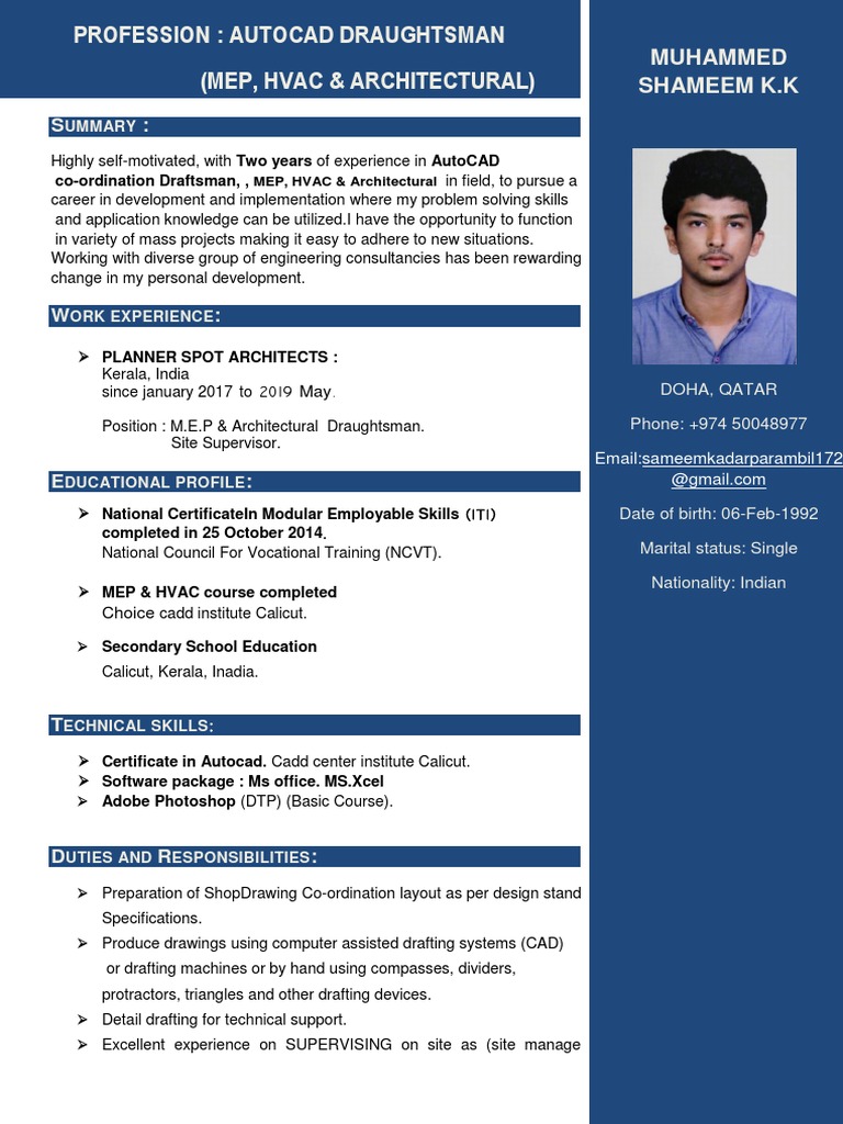 C.V SHAMEEM (AutoCad Draftsman) MEP | PDF