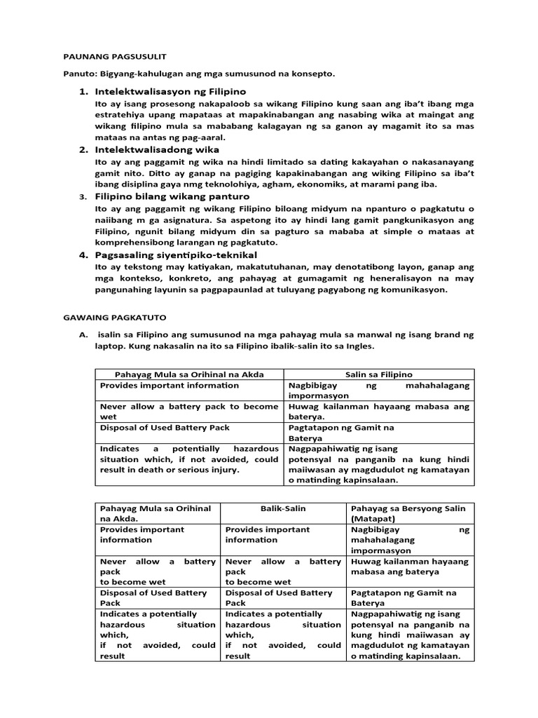 Unit 5 Answer Filipino | PDF