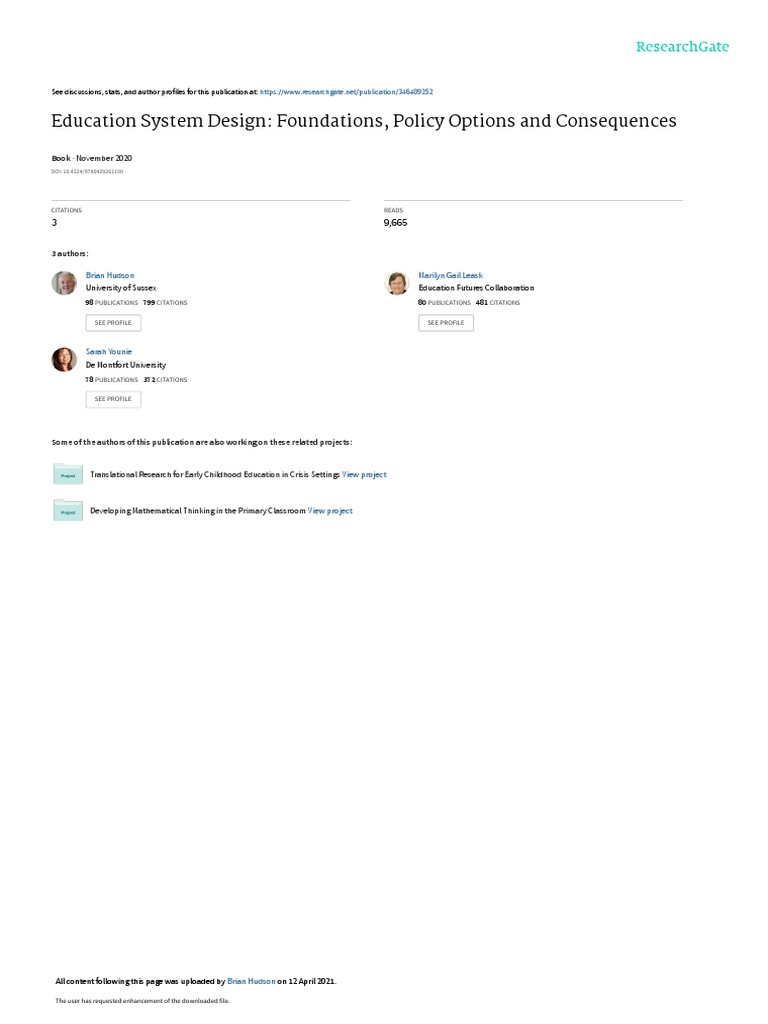 Education System Design Foundations Policy Options | PDF | Teacher ...