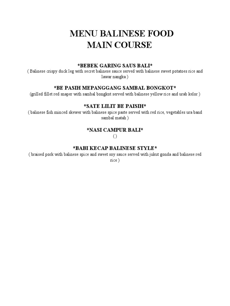 Grup Genap MENU BALINESE FOOD | PDF