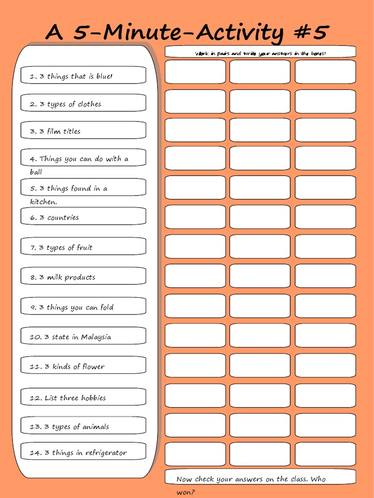 A 5minute Activity 5 Fun Activities Games Games Icebreakers Oneonone Ac ...