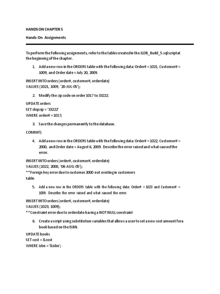 HANDS-ON-CHAPTER-5 ANSWER KEY (ORACLE 11g JOAN CASTEEL) | PDF | Table (Database) | Computer ...
