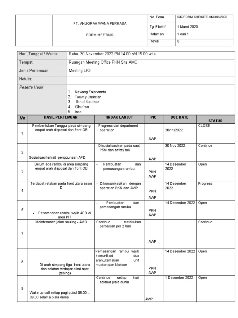 Form Meeting Awp | PDF