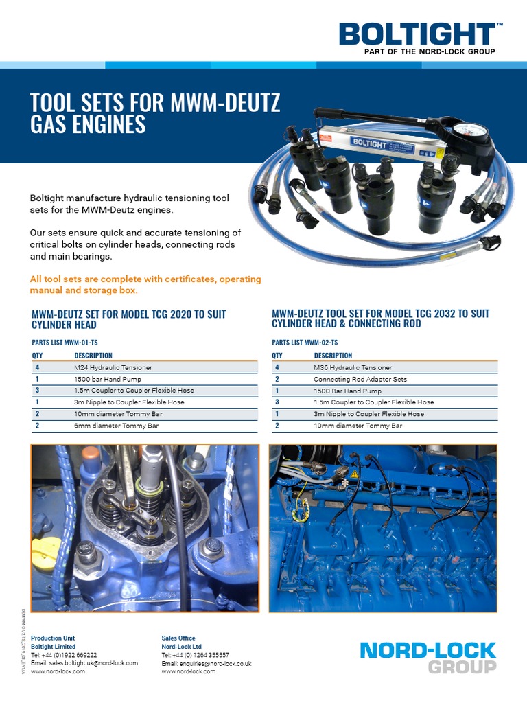 Tool Sets for Precise Tensioning of Critical Bolts on MWM-Deutz Gas ...