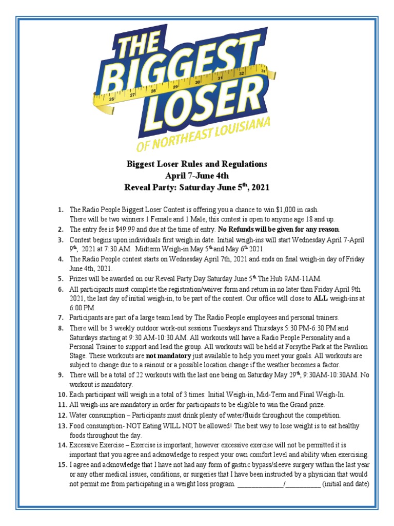 Biggest Loser Rules Regulations 2021 | PDF | Nutrition | Diet & Nutrition