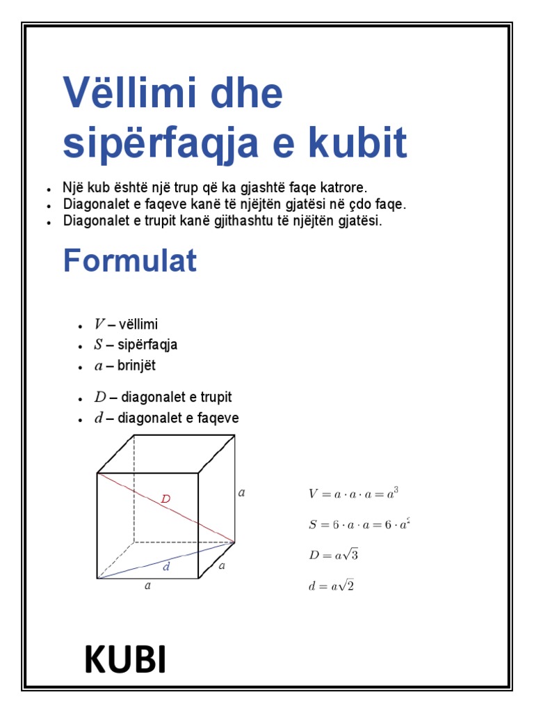Vëllimi Dhe Sipërfaqja e Kubit | PDF