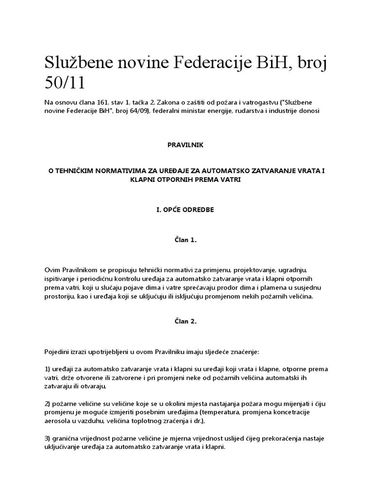 Službene Novine Federacije BiH-pravilnik Za Uredzaje Za Zatvaranje Fbih ...