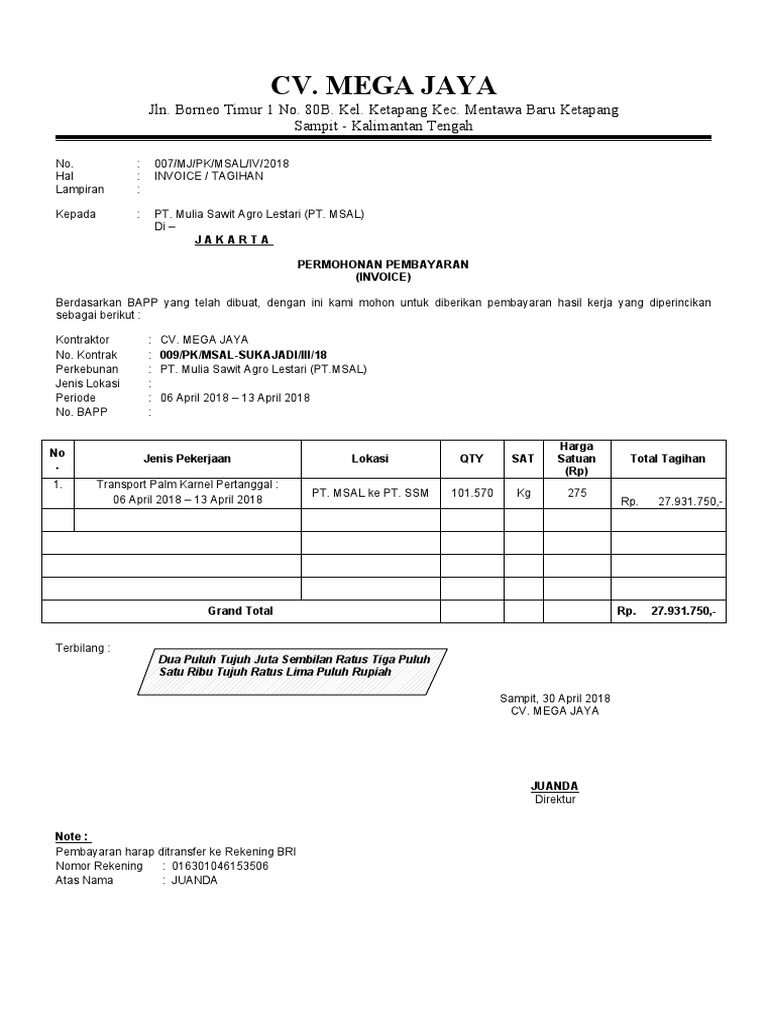 Invoice CV. Mega Jaya | PDF