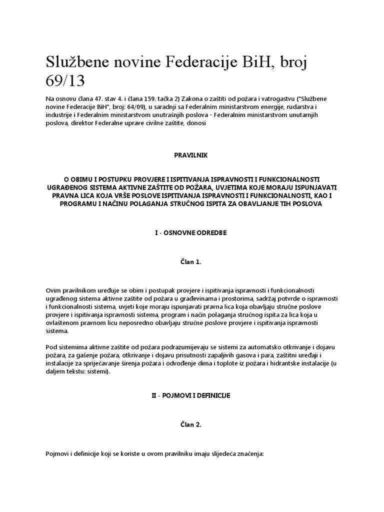 Pravilnik o Aktivnim Sistemima Zastite Od Pozara | PDF