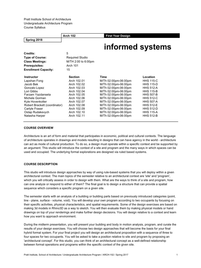 Pratt Institute Arch 102 Course Syllabus | PDF | Space | Drawing