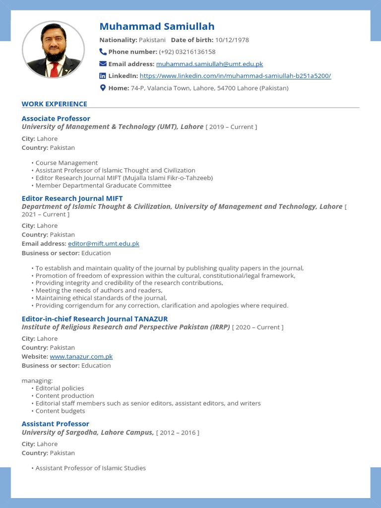 CV - Muhammad Samiullah | PDF | Pakistan | Islamabad