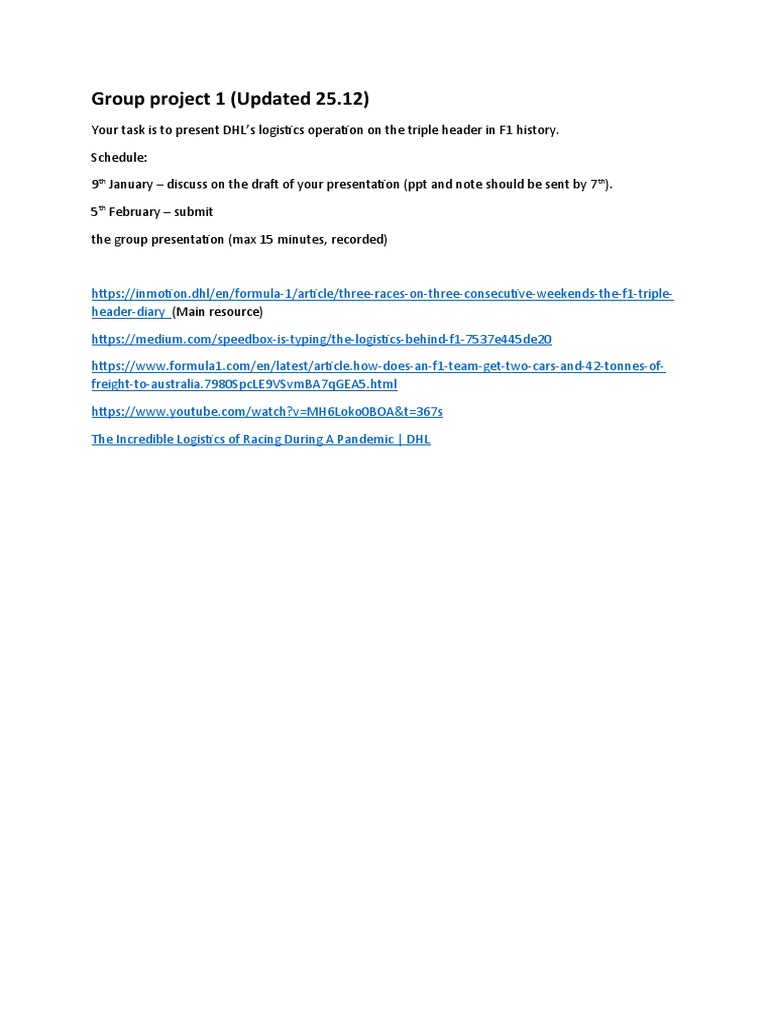 Group Project 1 - Course Instruction | PDF | Logistics | Supply Chain ...