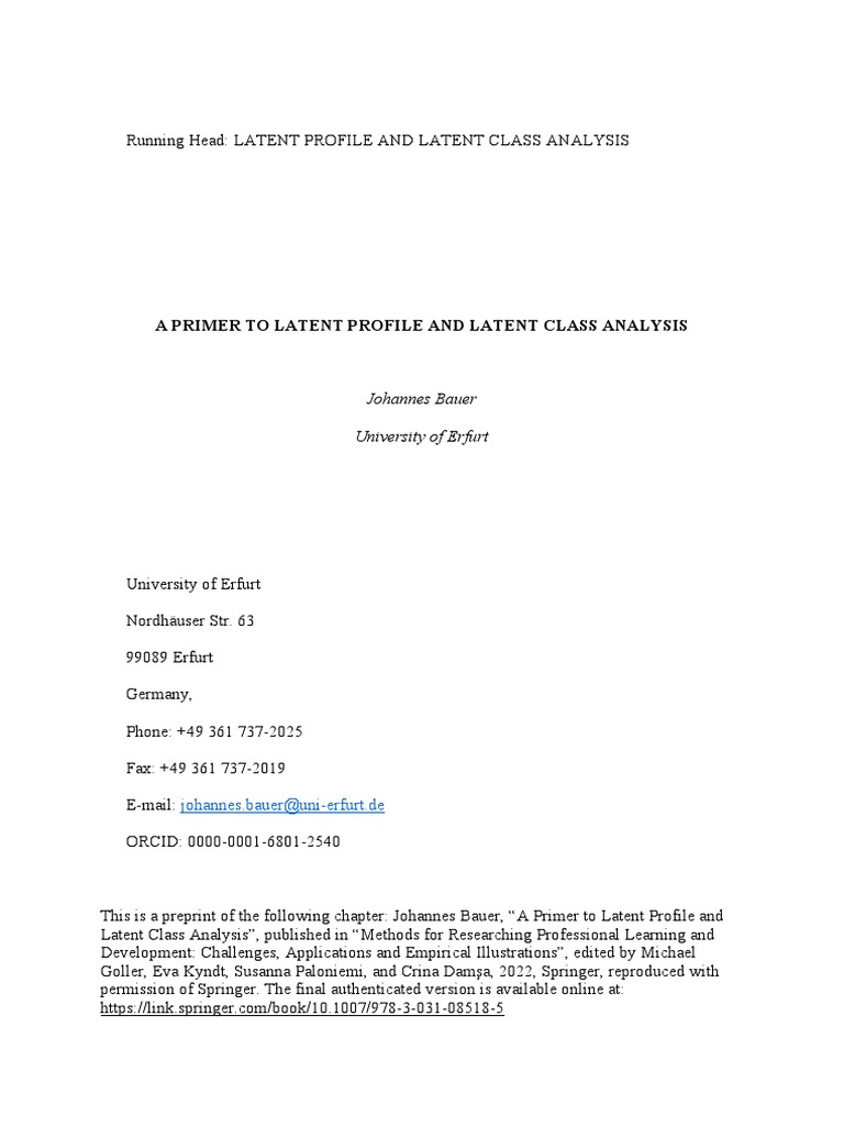 Bauer LCA Chapter Preprint Rev | PDF | Statistical Classification | Categorical Variable