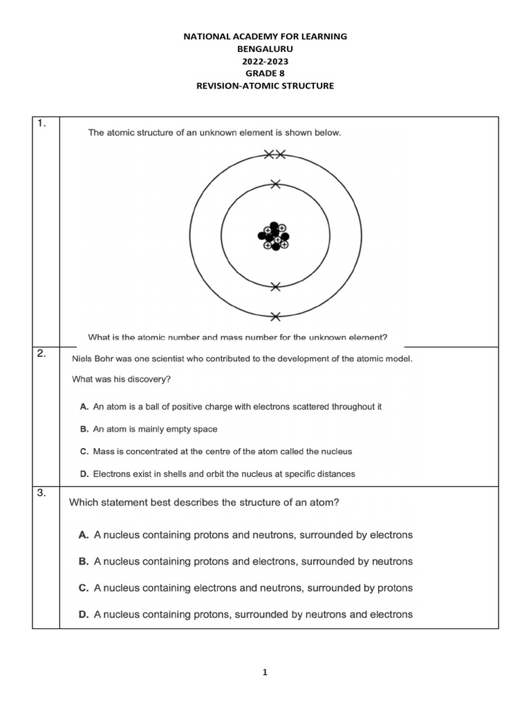 Atomic Structure Revision Grade 8 Term 1 | PDF | Atoms | Ion
