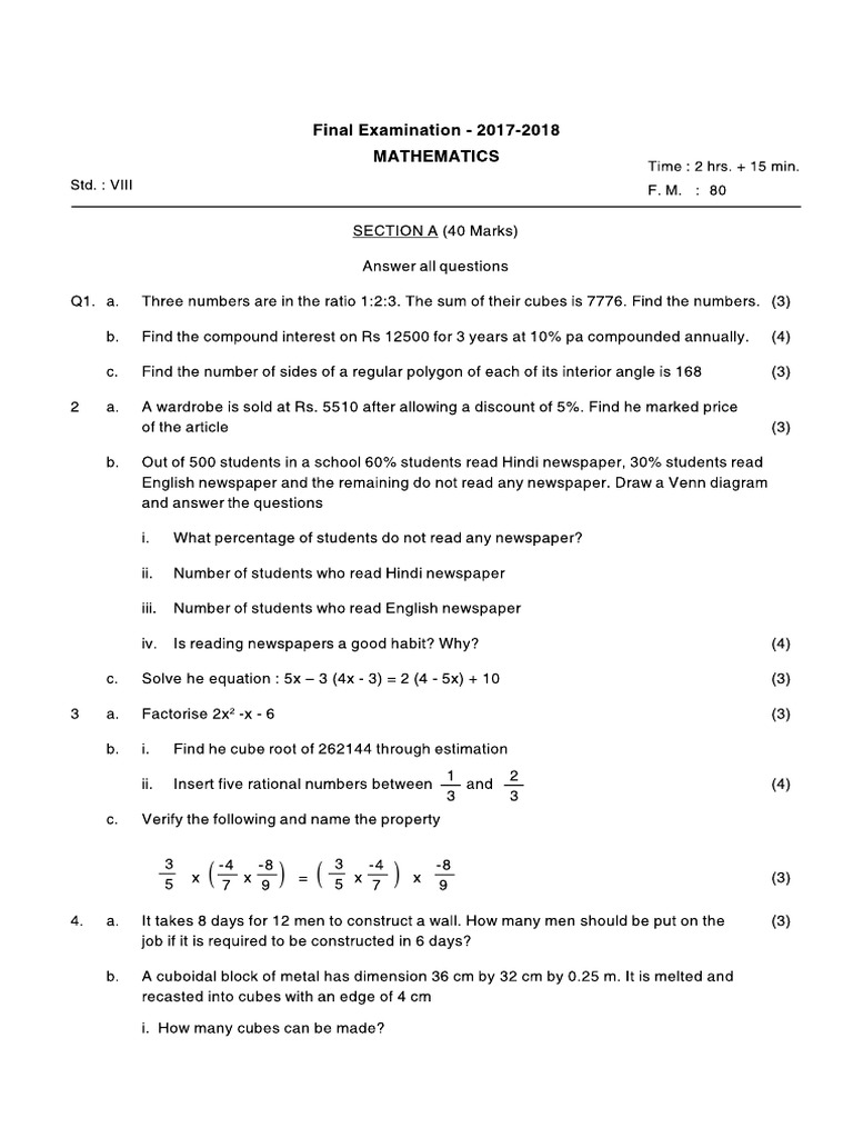 Icse Class 8 Mathematics 2018 | PDF